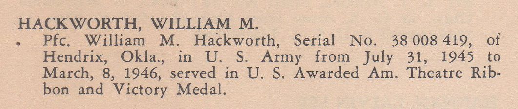 HACKWORTH WILLIAM M. 38008419 -Bryan County Oklahoma ...