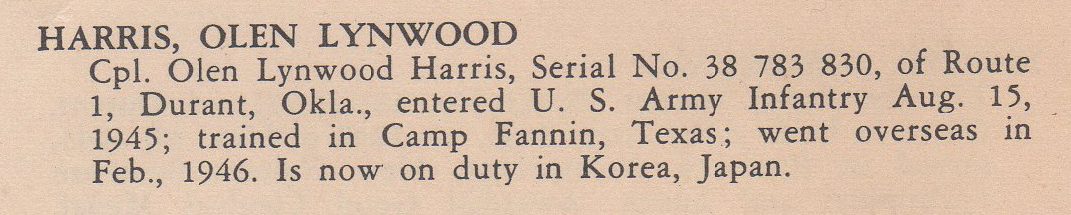 HARRIS OLEN LYNWOOD 38783830 ETO -Bryan County Oklahoma ...