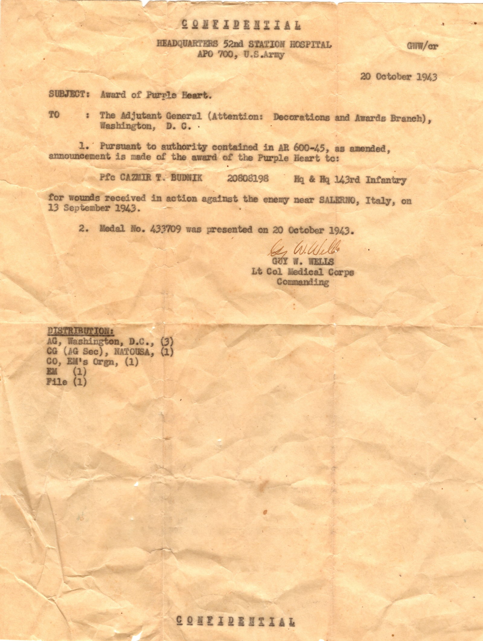 Budnik Cazmir T 20808198 US Army 143rd Infantry Regiment 36th Infantry ...